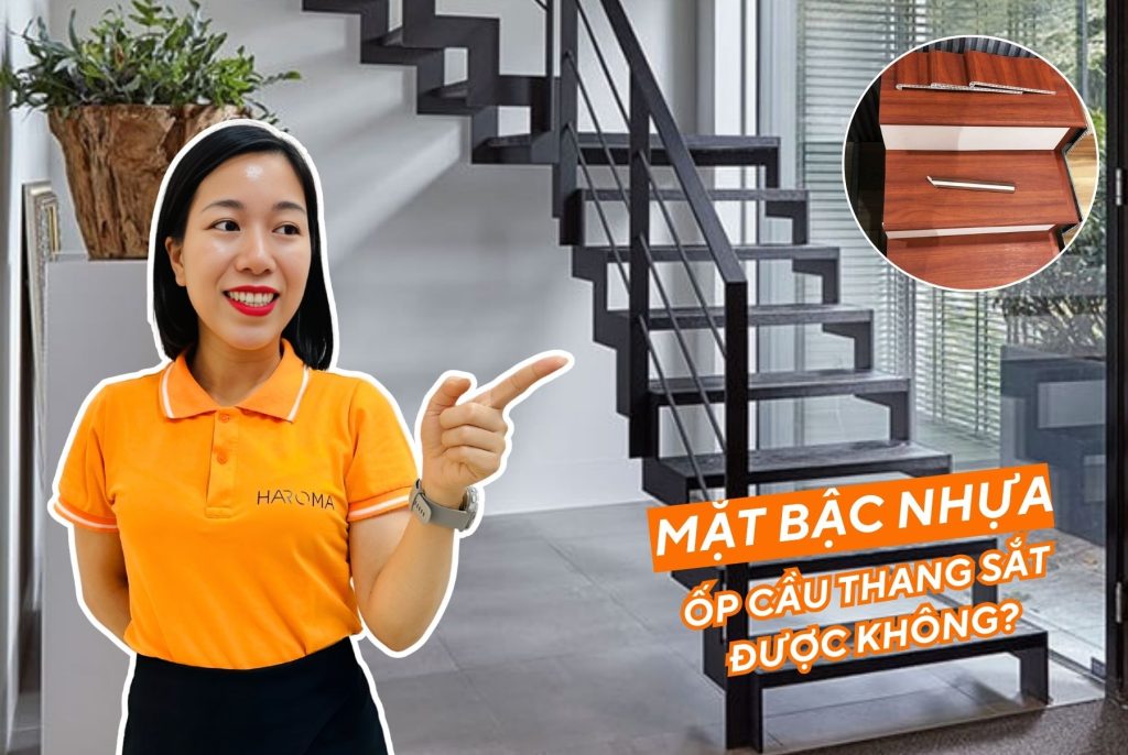 Mặt bậc cầu thang nhựa giả gỗ có ốp cho cầu thang sắt được không?